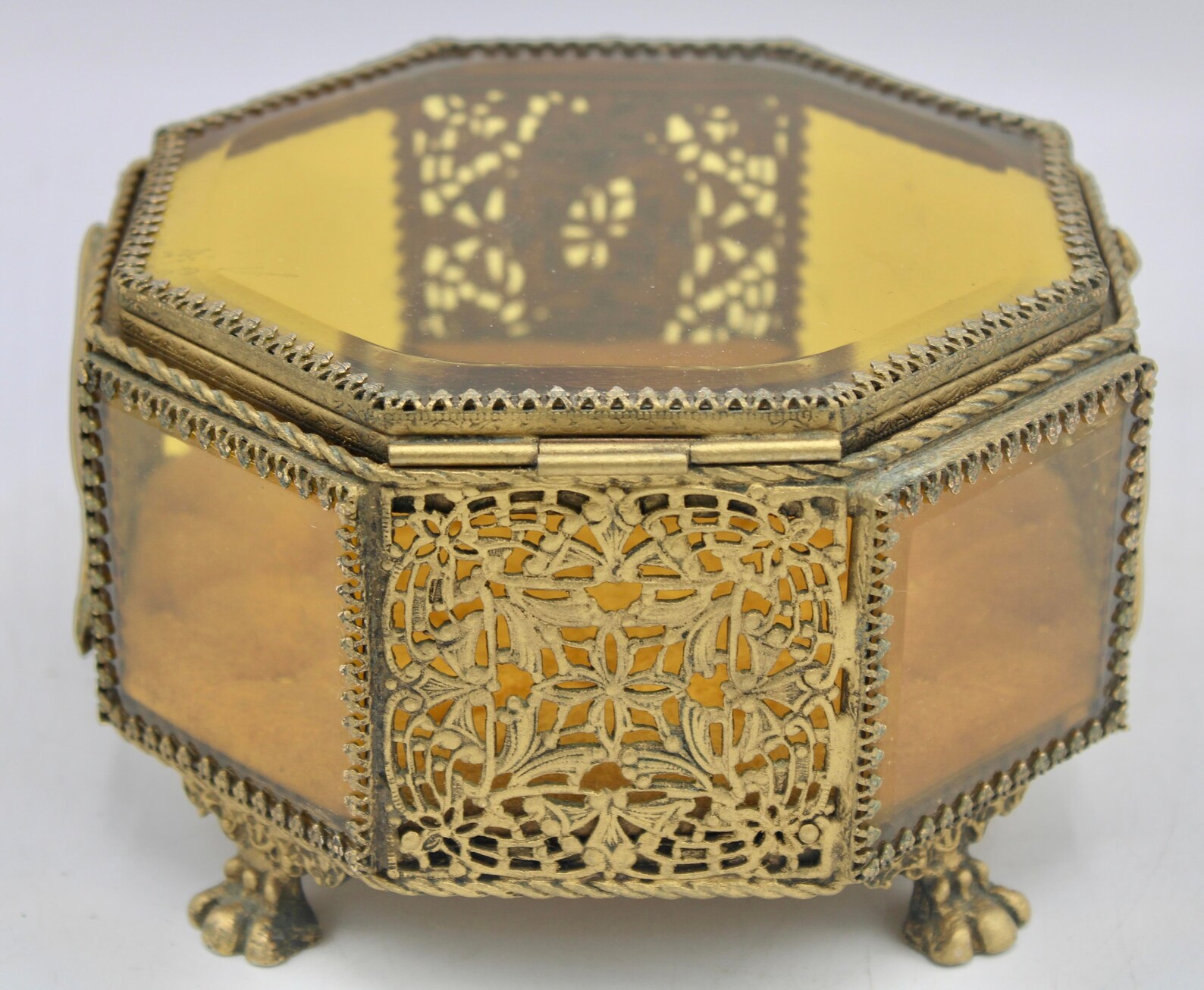 Large Antique French Amber Glass Footed Jewelry Box - Etsy