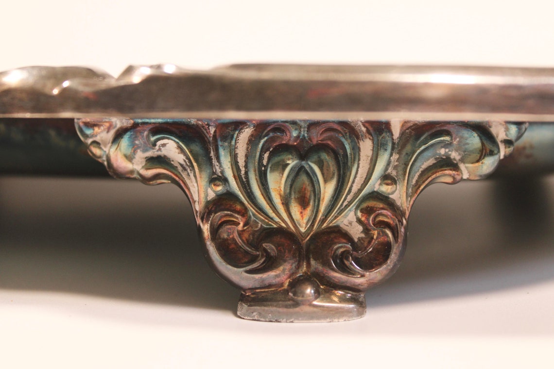 Mid Century Italian Large Silver Plate Footed Serving Tray With Handles ...