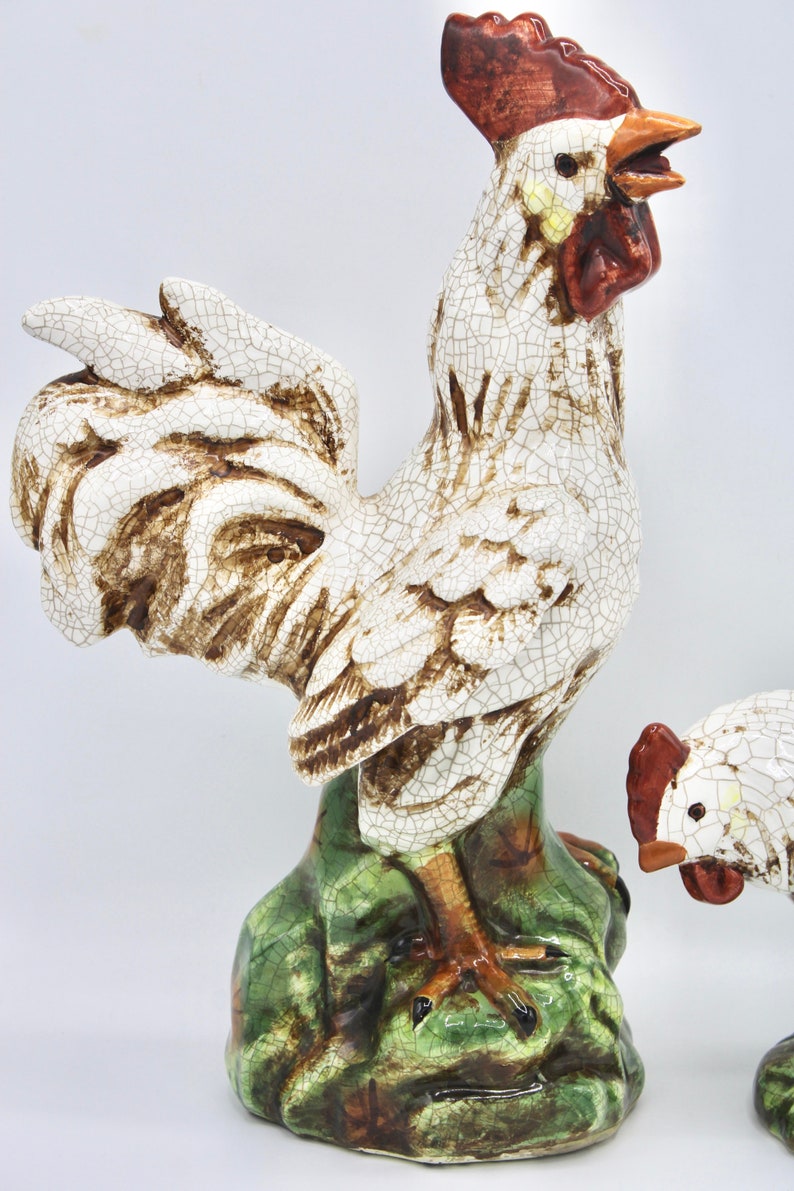 Vintage Farmhouse / French Country Ceramic Chickens - Rooster and Hen ...