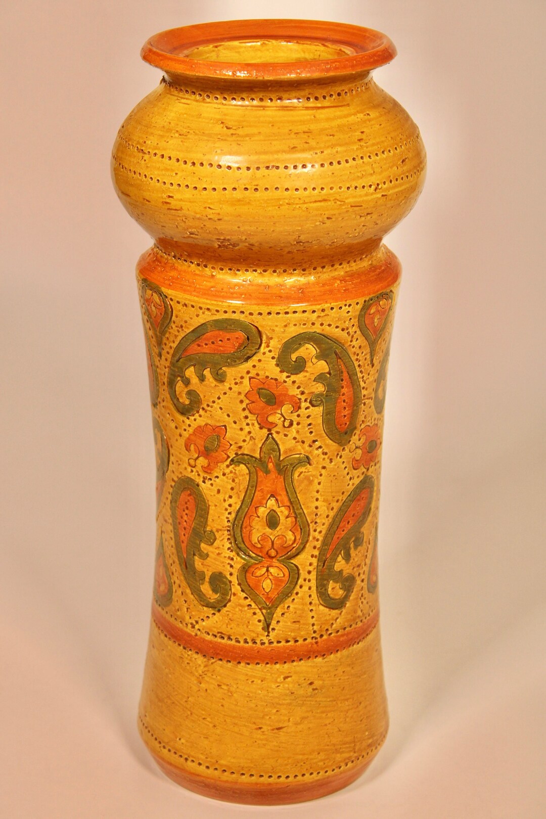 Large Mid Century Italian Mustard Yellow Bitossi Ceramic Pottery Vase ...