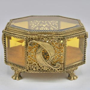 Large Antique French Amber Glass Footed Jewelry Box - Etsy