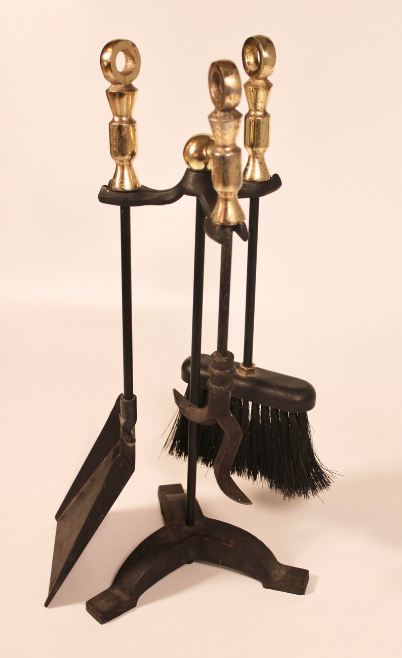 Mid Century Modern Black and Gold Iron and Brass Fireplace Tool Set - Etsy