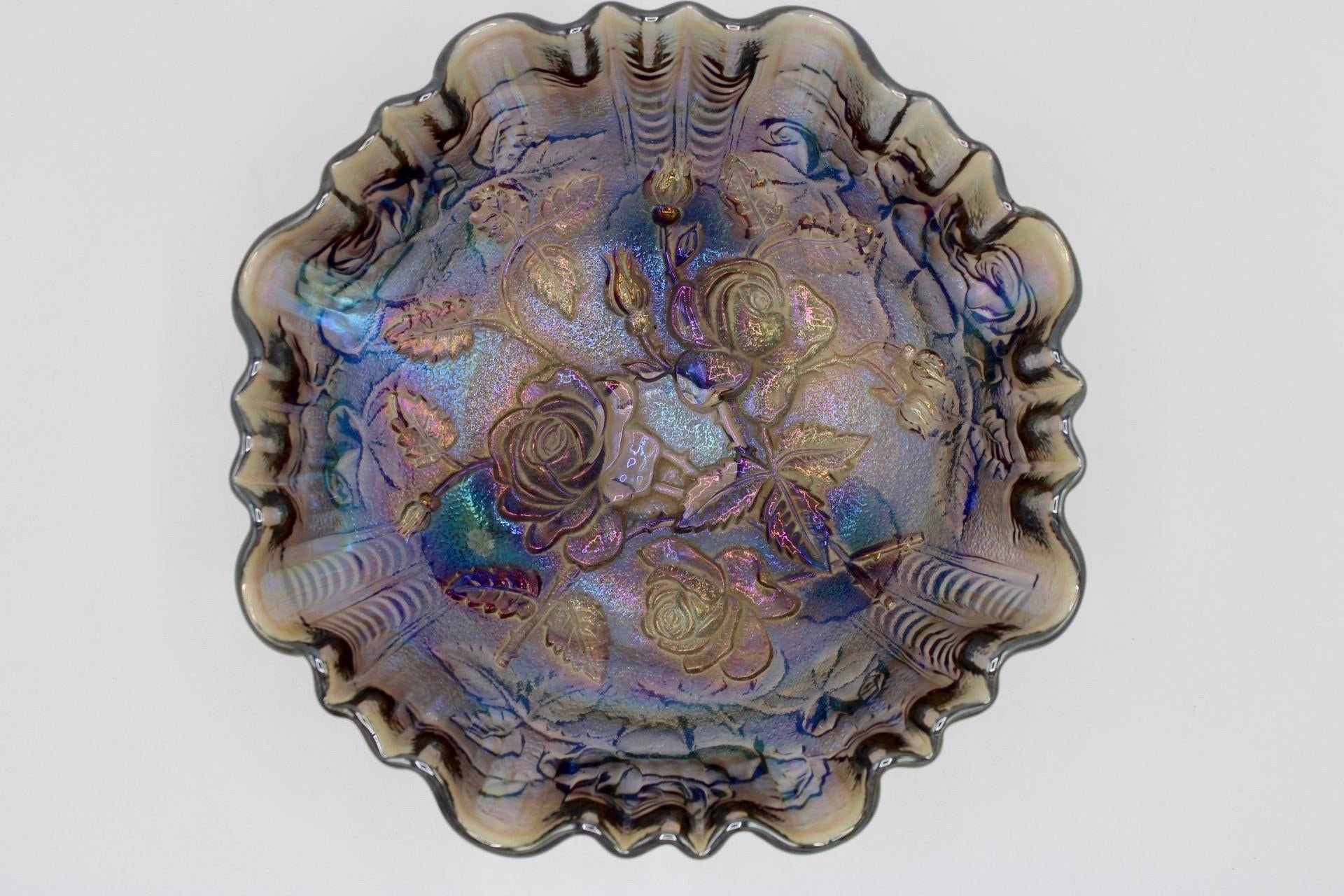 Mid Century Amethyst Carnival Glass Footed Bowl - Etsy