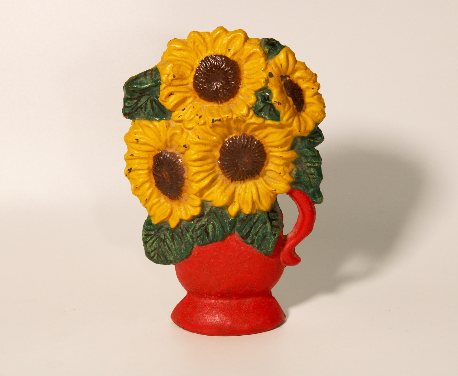 Antique Cast Iron Sunflowers in Red Vase Door Stop / Garden Statue - Etsy
