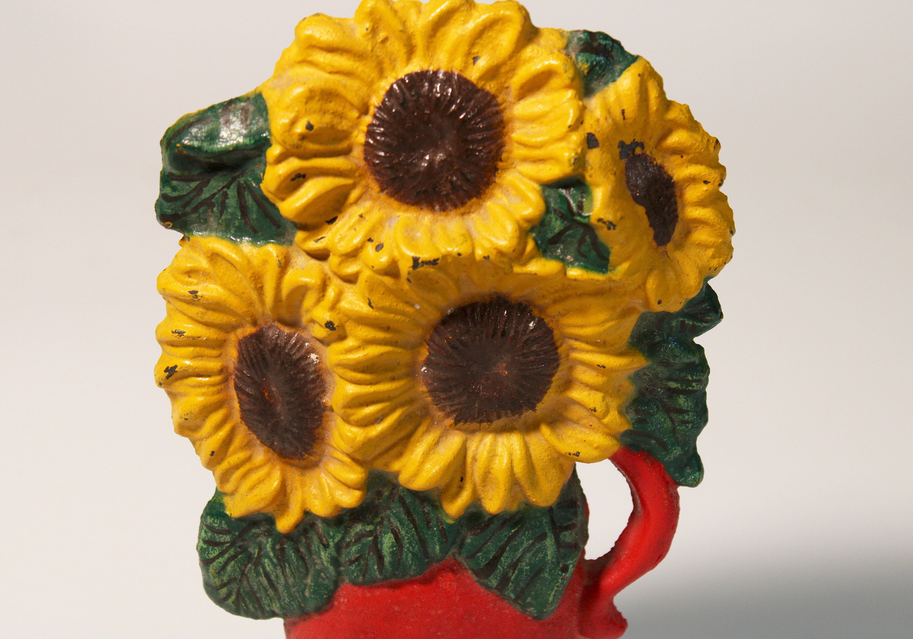 Antique Cast Iron Sunflowers in Red Vase Door Stop / Garden Statue - Etsy