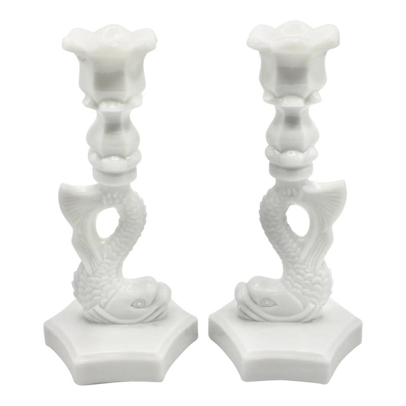 Milk Glass Dolphin Candlesticks - Etsy