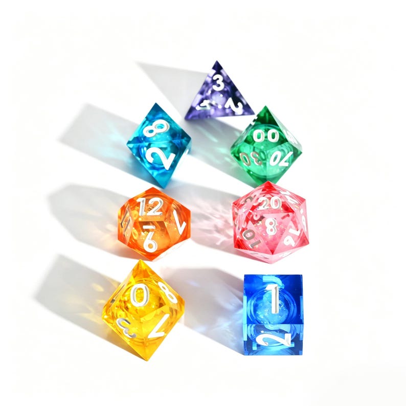 Rainbow Resin Dnd Dice Set, Handmade Polyhedral RPG Dice, Sharp Edge ...