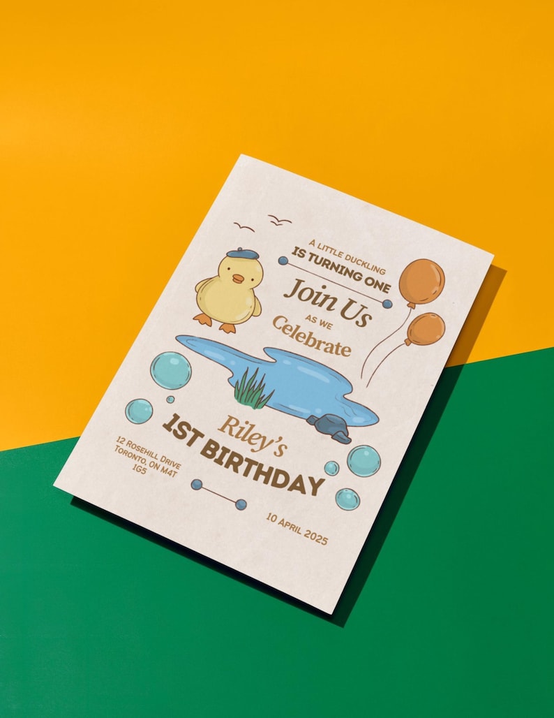 One Lucky Duck Birthday Invite, Duck Invitation, 1st Birthday Duck ...