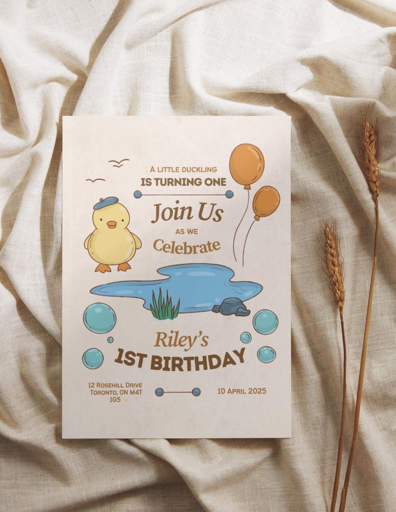 One Lucky Duck Birthday Invite, Duck Invitation, 1st Birthday Duck ...