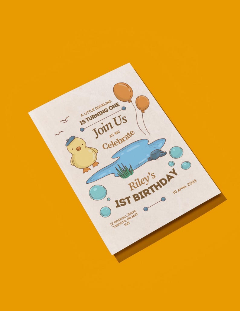 One Lucky Duck Birthday Invite, Duck Invitation, 1st Birthday Duck ...
