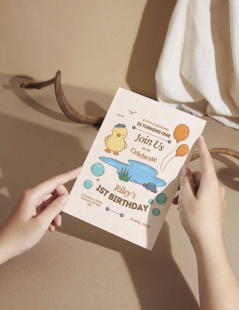 One Lucky Duck Birthday Invite, Duck Invitation, 1st Birthday Duck ...