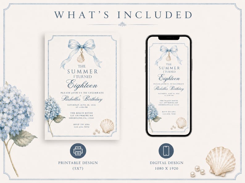 The Summer I Turned Eighteen Invite, TSITP Birthday Invitation, Coastal ...