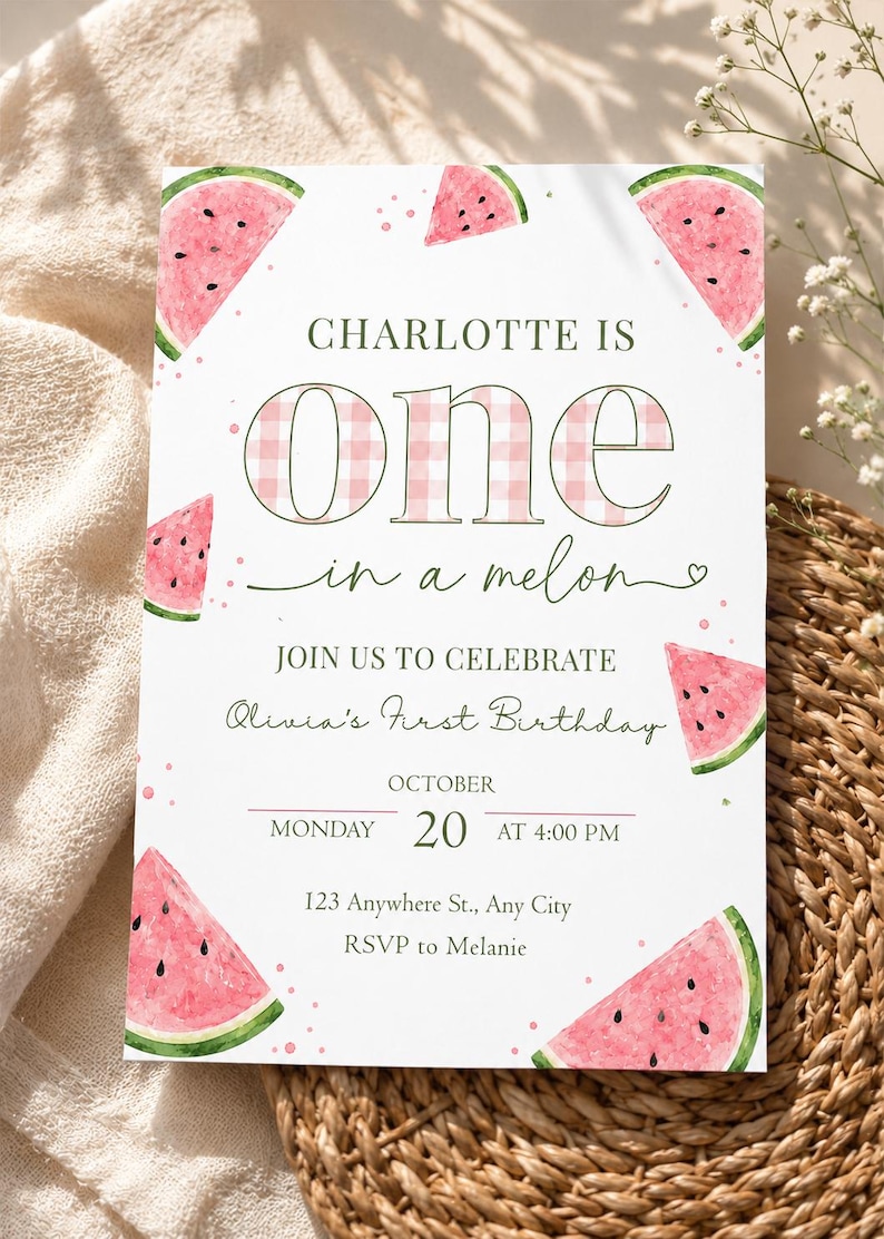Watermelon Birthday Invitation Canva Template, Summer Melon Party ...