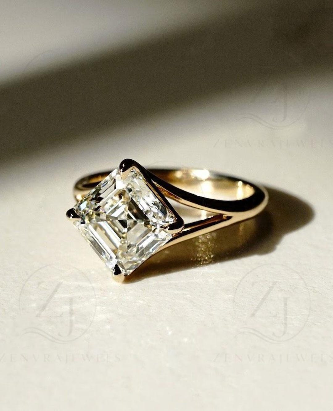 Asscher Cut Moissanite Ring, Split Shank Solitaire Engagement Ring, 925 ...
