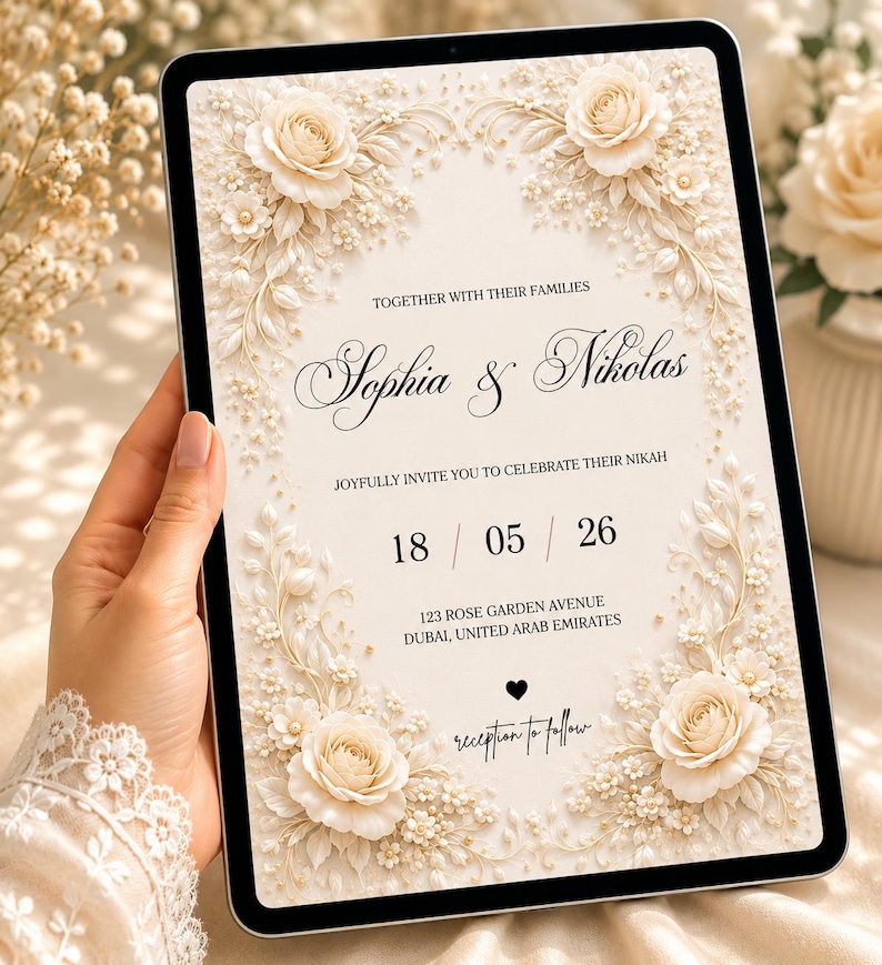 Editable Nikah Invitation Template, Elegant Floral Wedding Invite ...