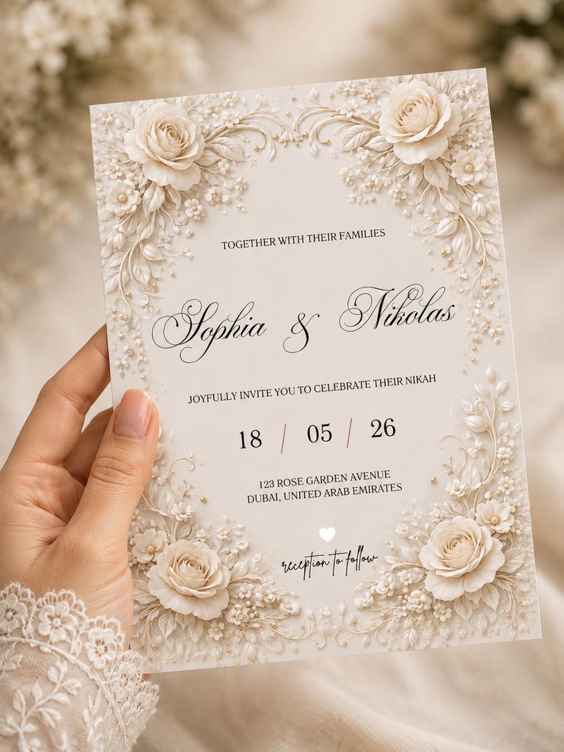 Editable Nikah Invitation Template, Elegant Floral Wedding Invite ...