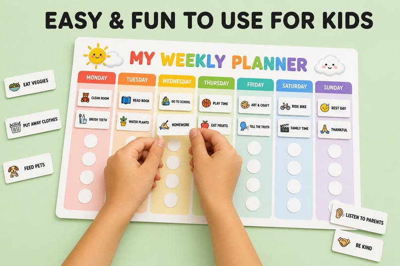 Kids Weekly Routine Chart, Visual Chore Board, Toddler Checklist ...
