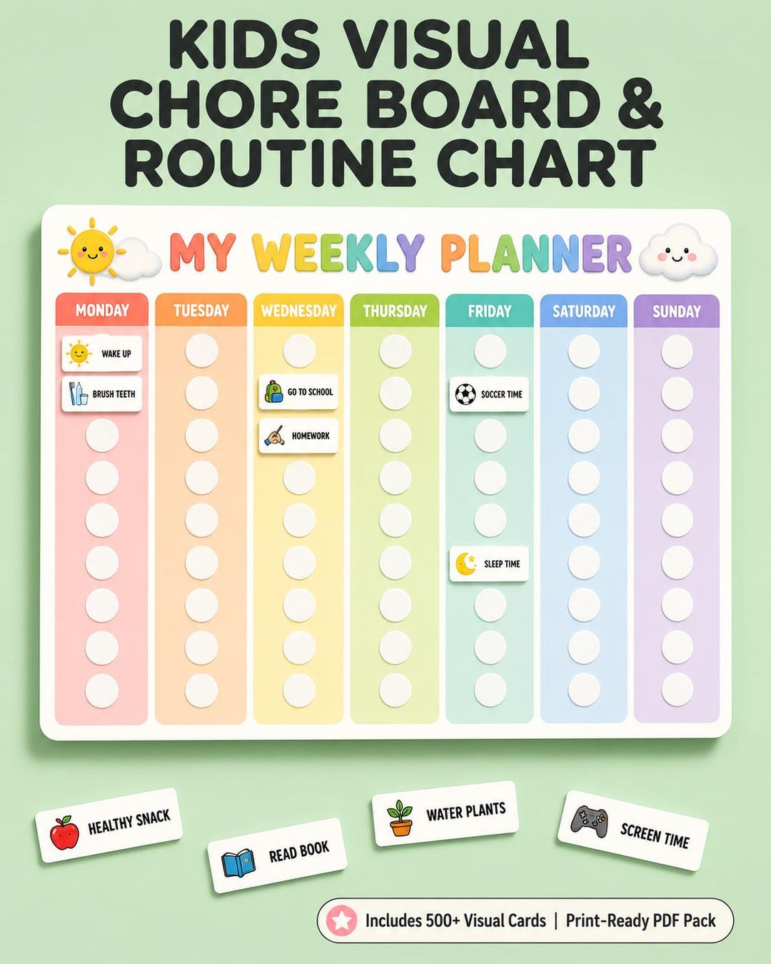 Kids Weekly Routine Chart, Visual Chore Board, Toddler Checklist ...