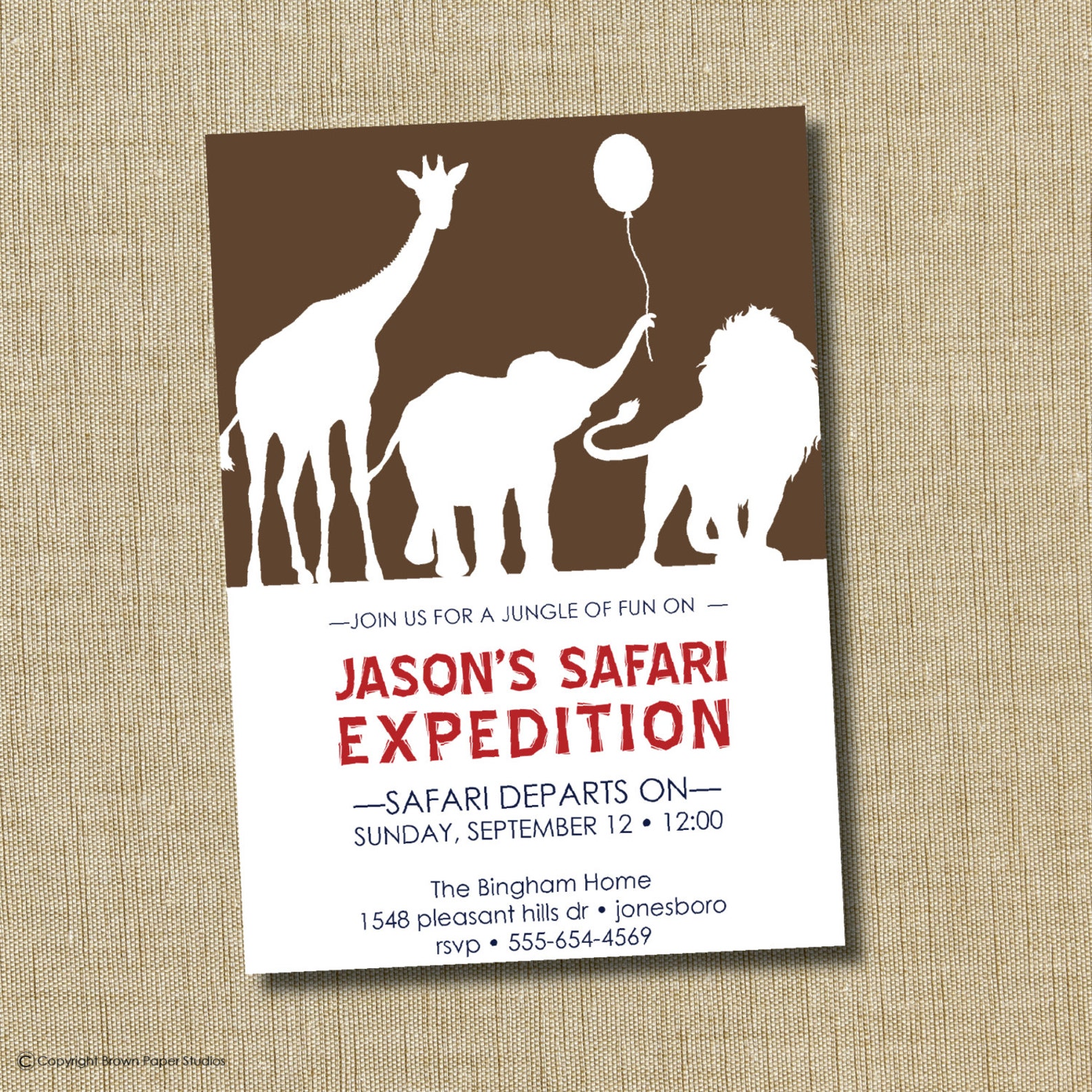 Modern Safari Invitation. Safari Birthday Invitaiton. Brown Paper ...