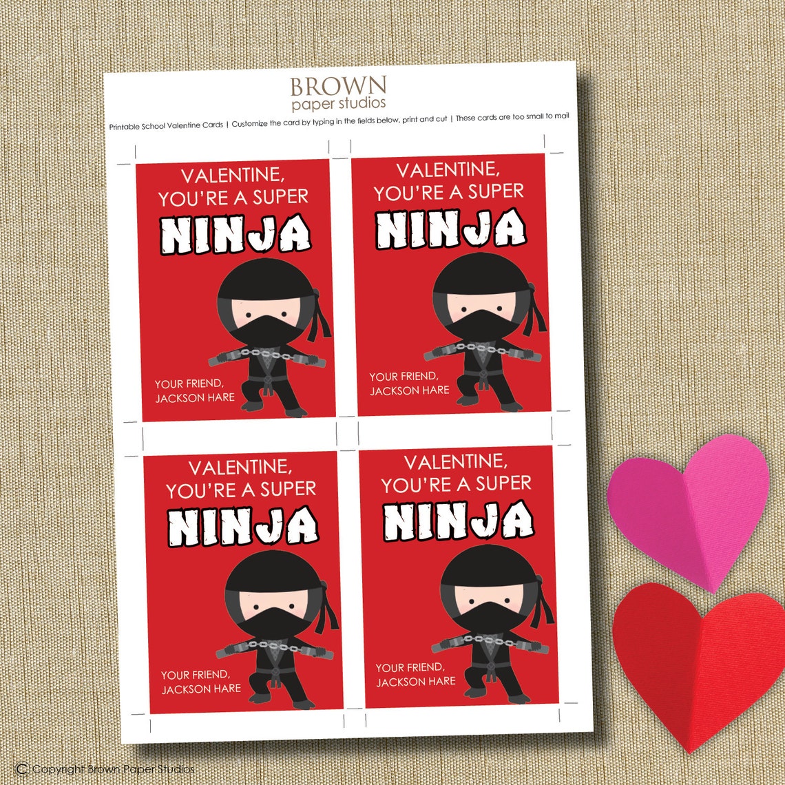 Ninja Valentine. Boy School Valentine. Instant Download - Etsy