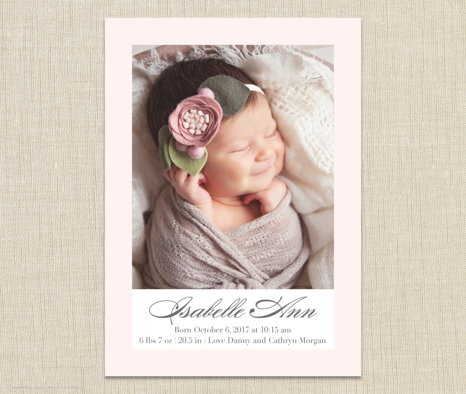 Baby girl birth announcement. custom photo card | Etsy