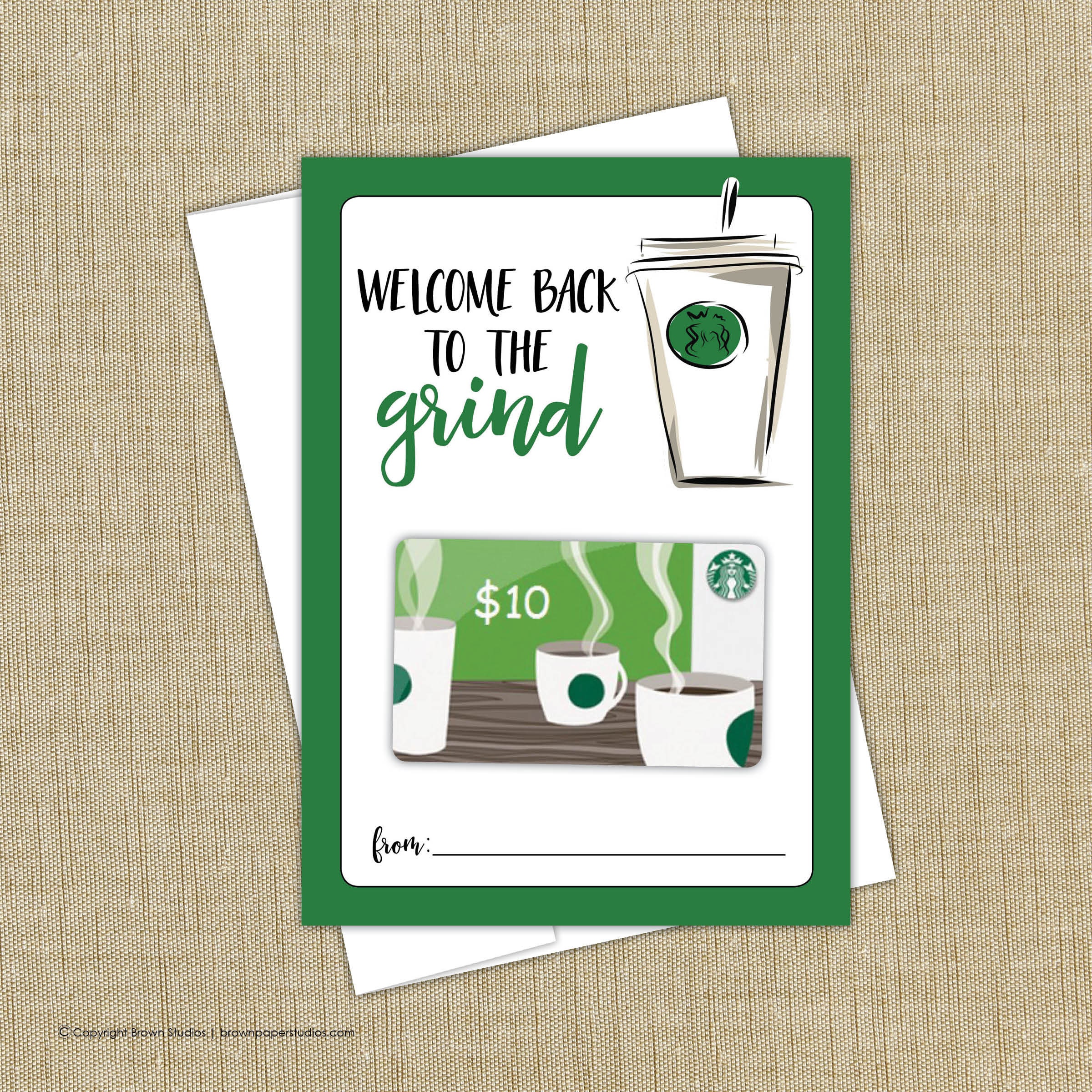 Starbucks printable. welcome back gift. gift card holder. | Etsy