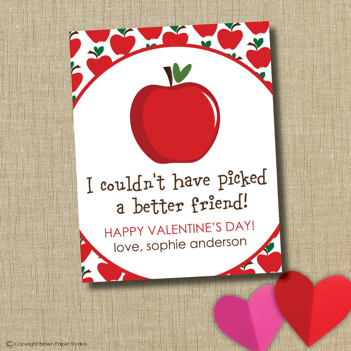 School Valentine cards. personalized valentine card. apple | Etsy