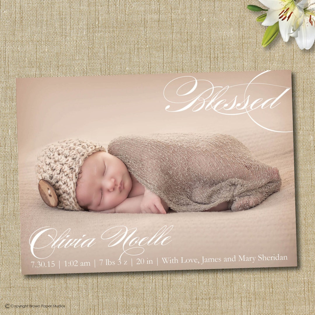Modern Birth Announcement. Custom Photo Card. Photo Baby Announcement ...