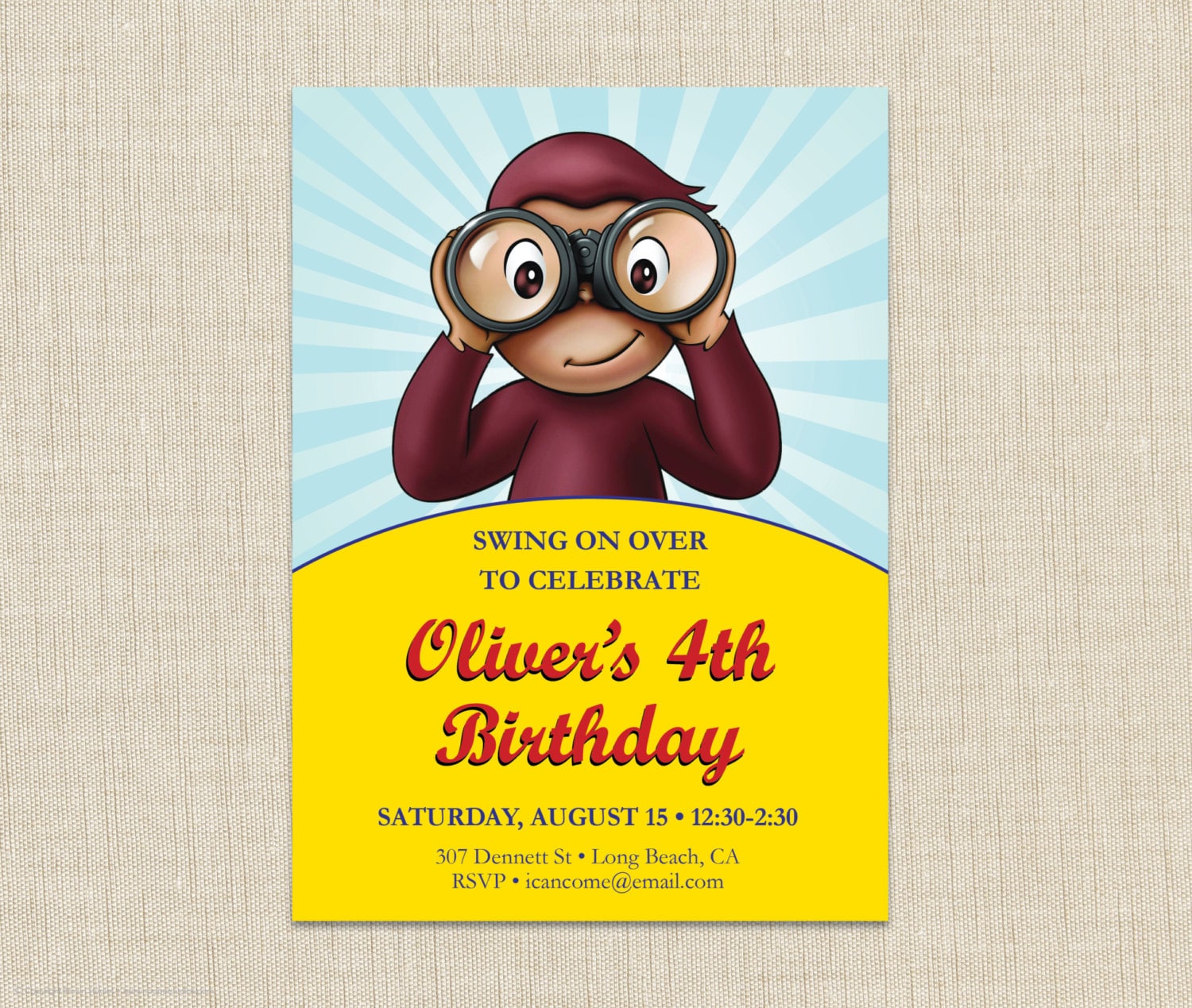 Curious George Invitation | Etsy