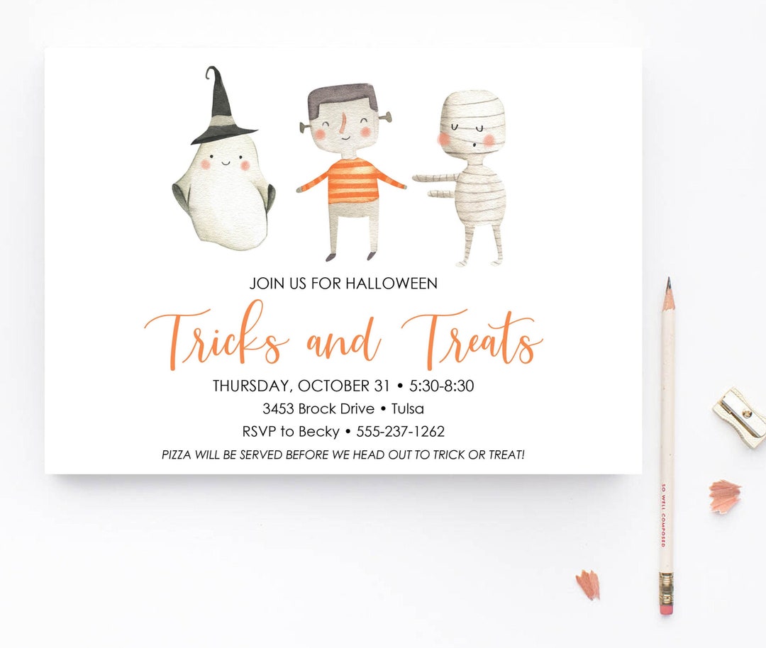Trick or Treat Halloween Invitation, Halloween Party Invitation ...