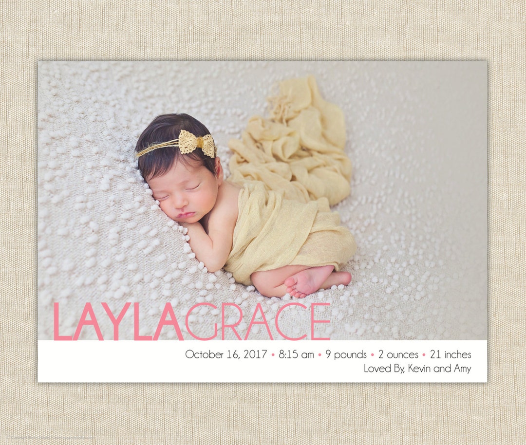 Baby Girl Birth Announcement. Custom Photo Card - Etsy