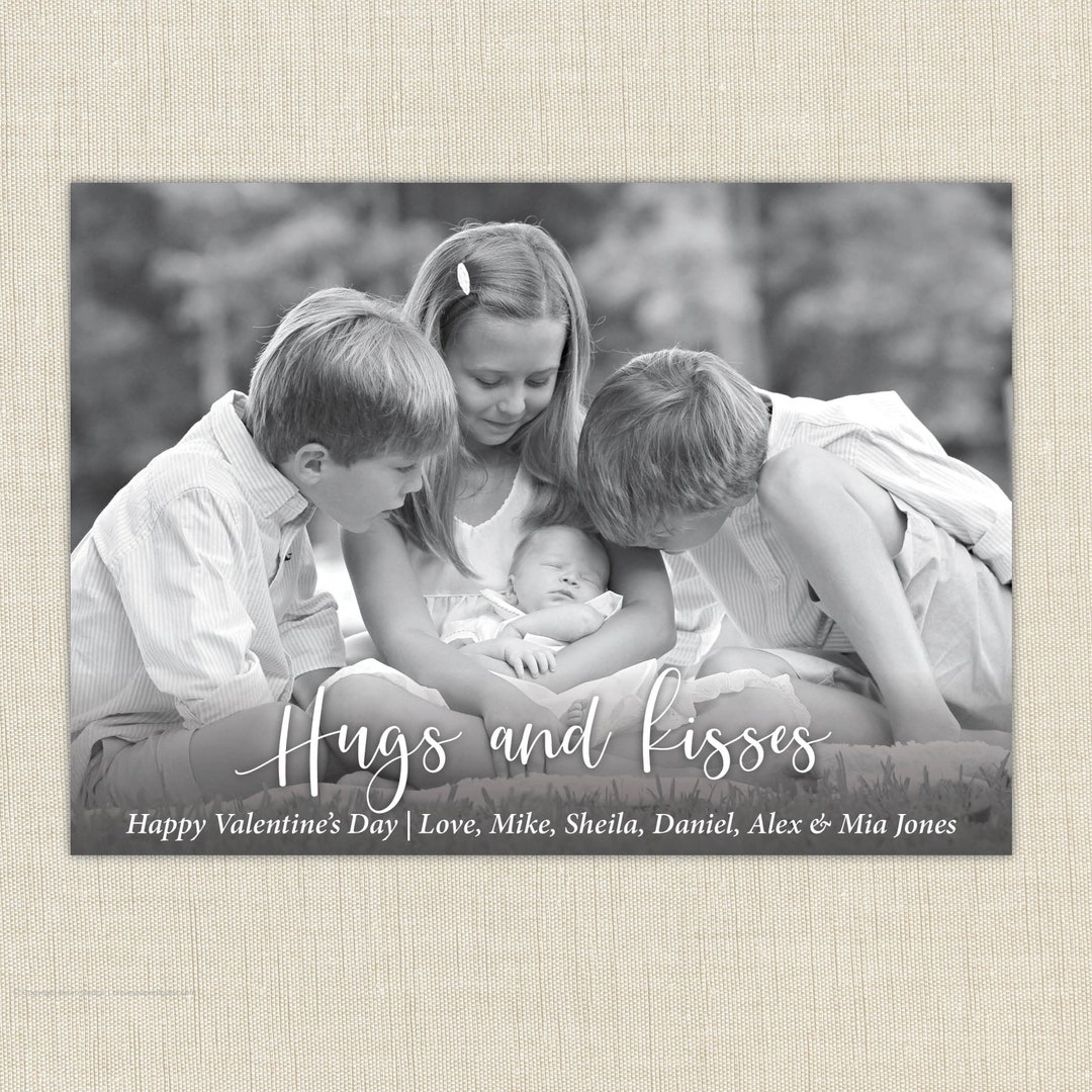 Valentines Day Photo Card, Hugs and Kisses Valentine Card - Etsy