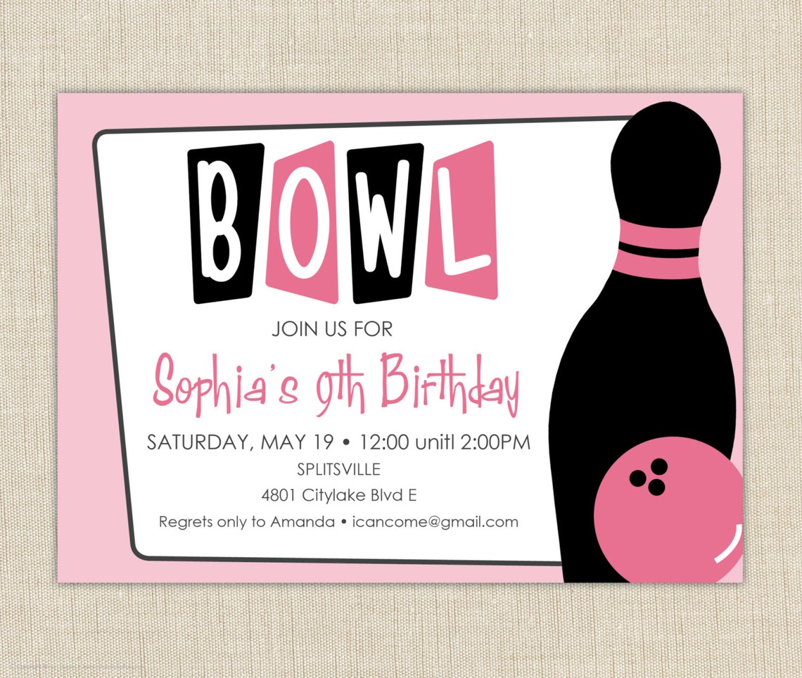 Bowling Birthday Party Invitation. Girls Bowling Birthday | Etsy