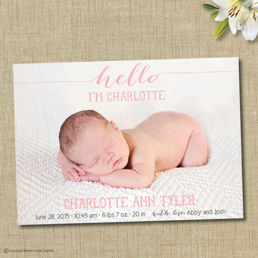Birth Announcement. Custom Photo Card. Photo Baby Announcement. Hello ...