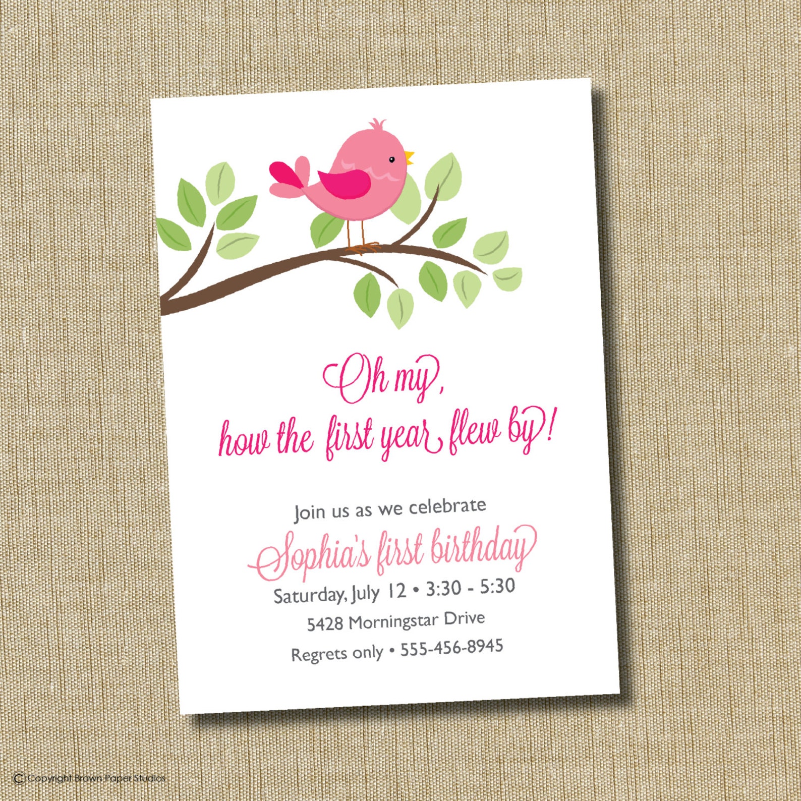First Birthday Invitation. Bird Invitation. Oh My How the First Year ...
