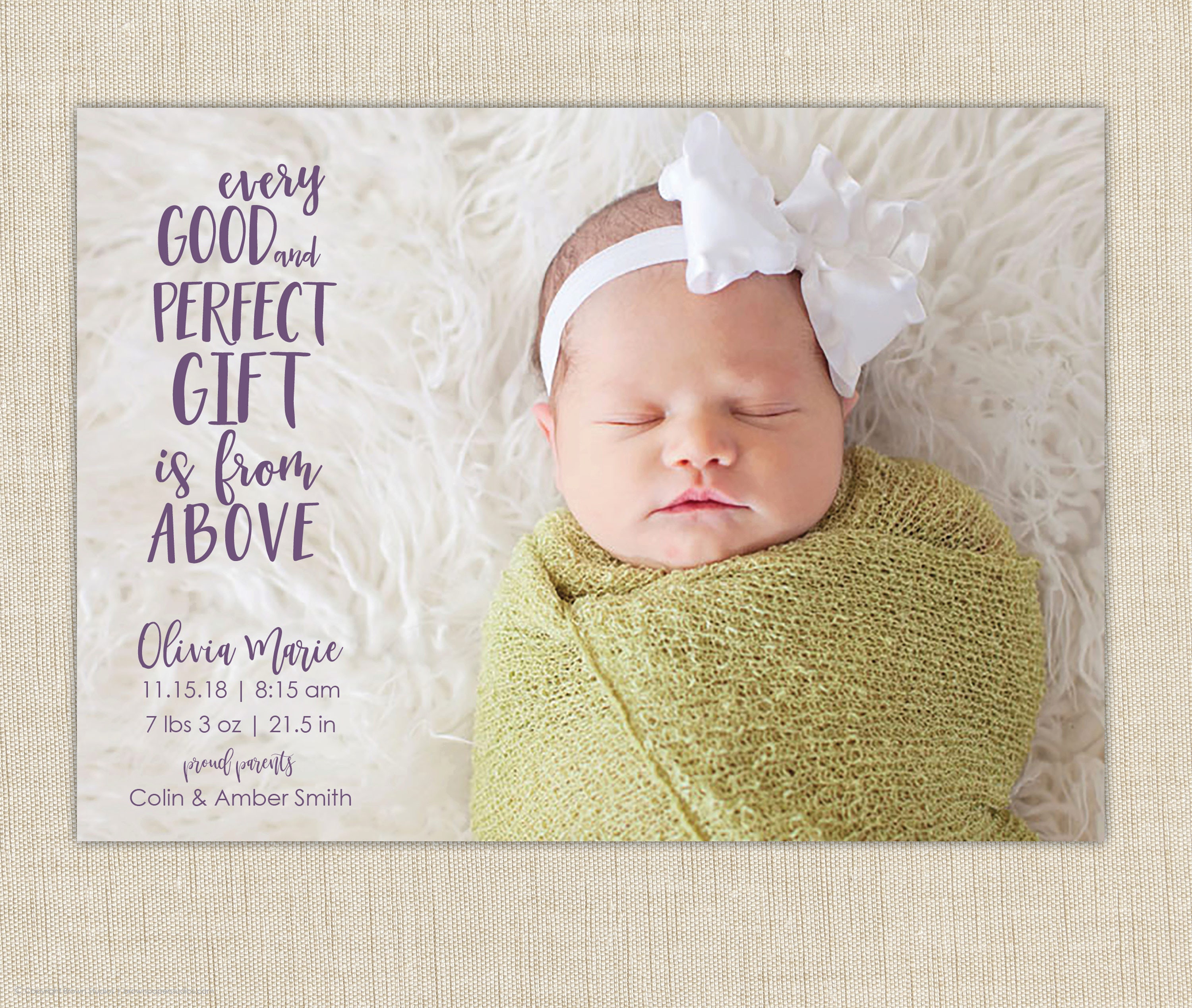 Religious birth announcement. Every good and perfect gift | Etsy