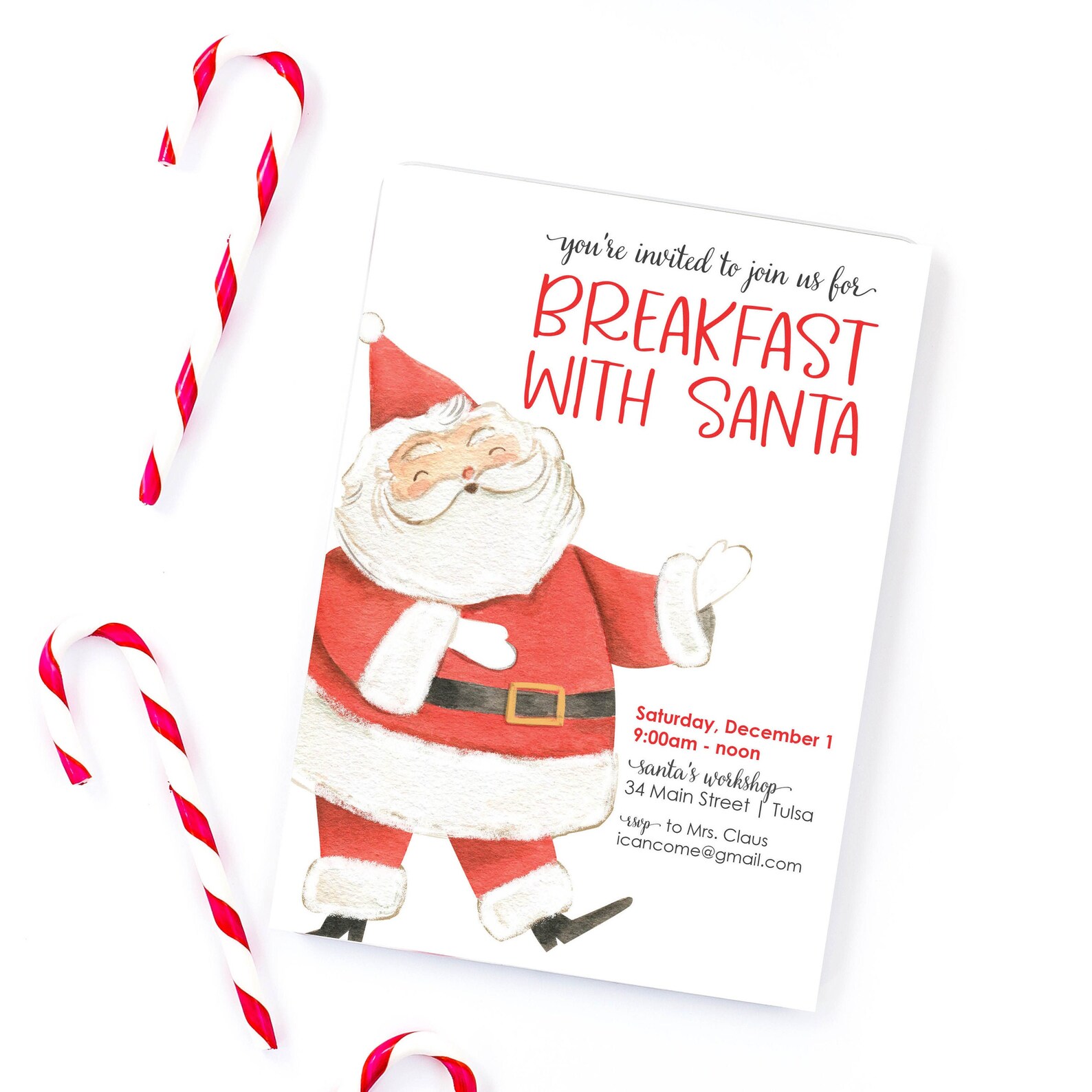 Breakfast With Santa Invitation Kids Christmas Party Santa - Etsy