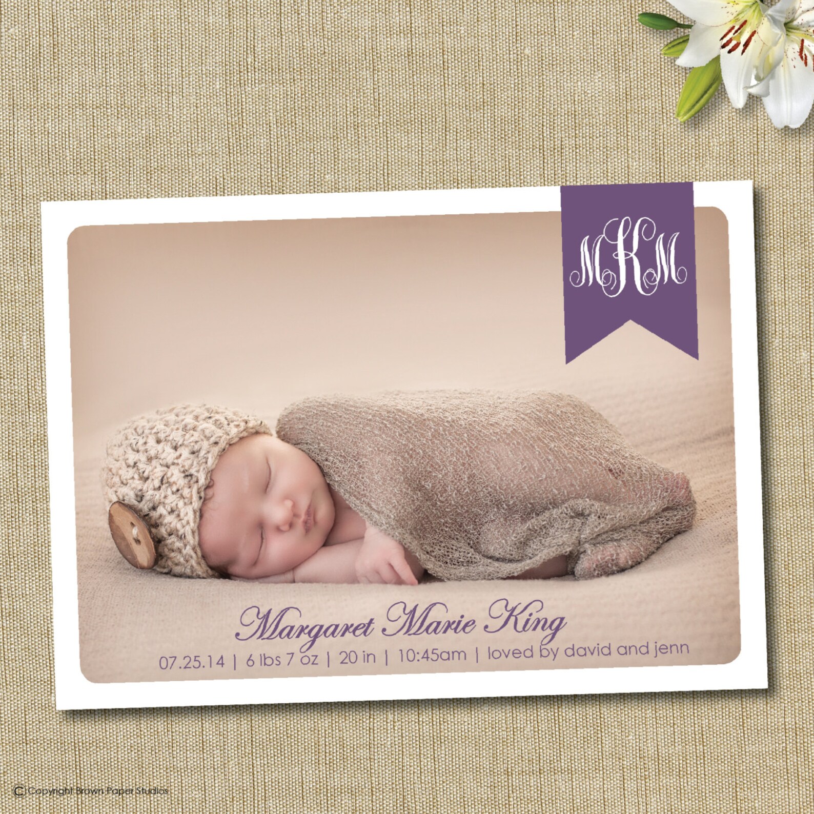 Monogram Birth Announcement. Custom Photo Card. Traditional Monogram ...