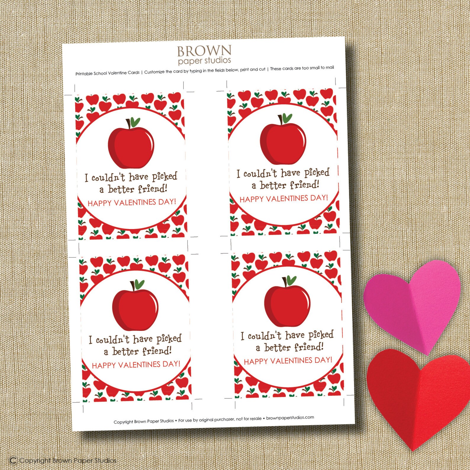 School Valentine Cards. Personalized Valentine Card. Apple - Etsy