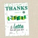 Printable. Thanks a Latte Card. Thank You Card. Gift Card Holder ...