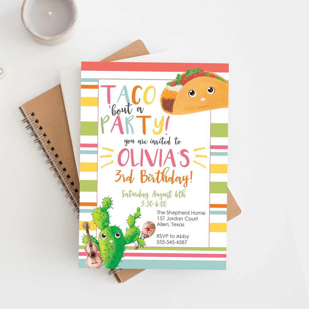 Taco Birthday Invitation Taco Invitation Fiesta Birthday - Etsy