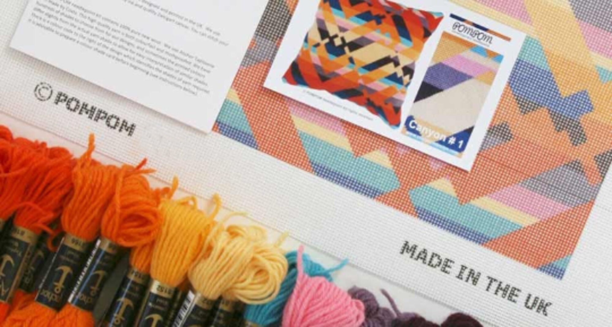 Modern Needlepoint Kit, Geometric Design, Printed Canvas, Orange and ...