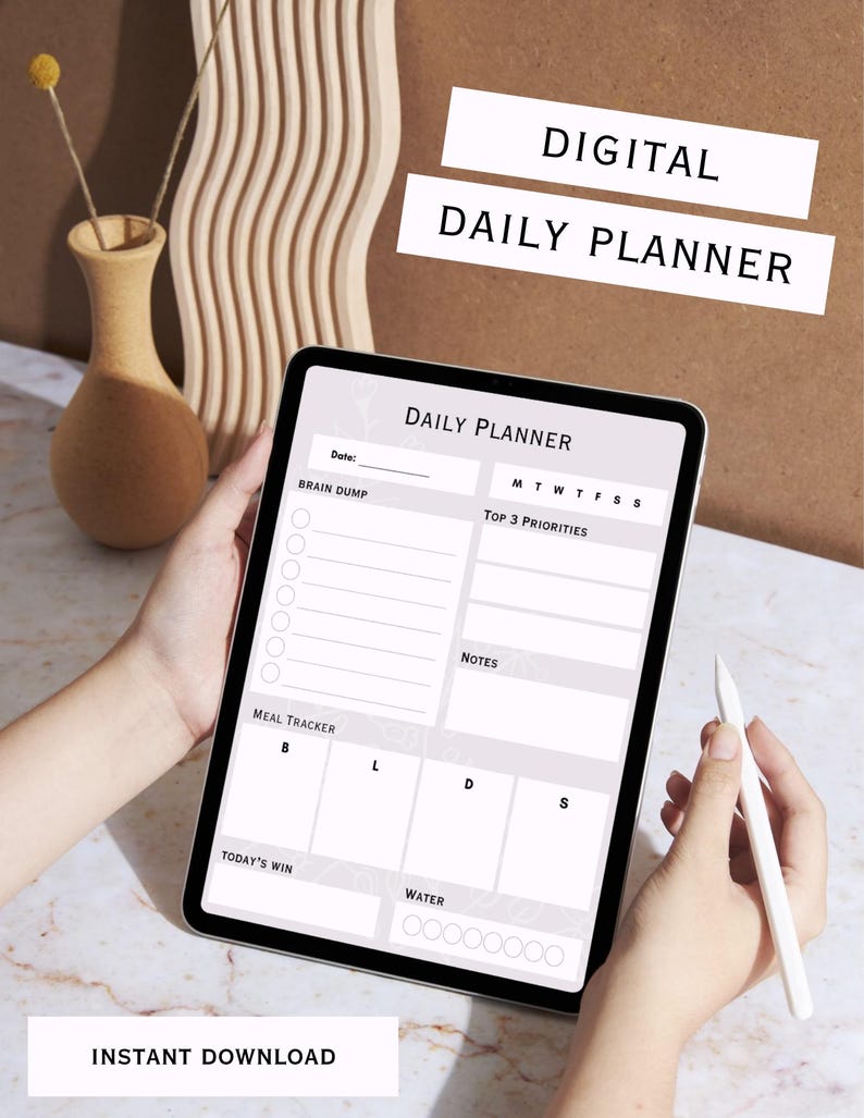 Minimalist Digital Daily Planner | Productivity Template (instant ...