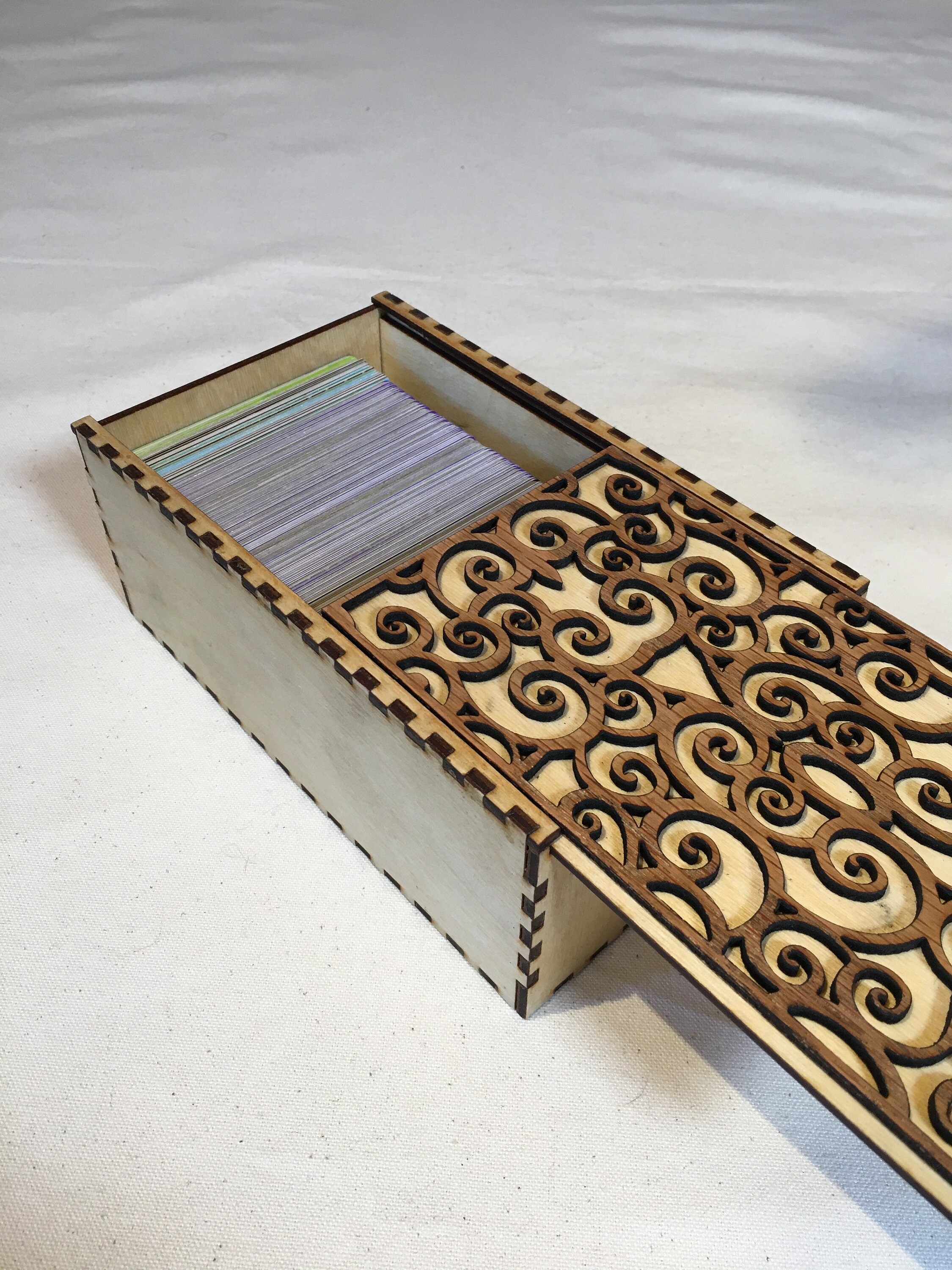 Small Decorative Card Box - Custom Laser Cut Wood - Top Sliding Lid ...