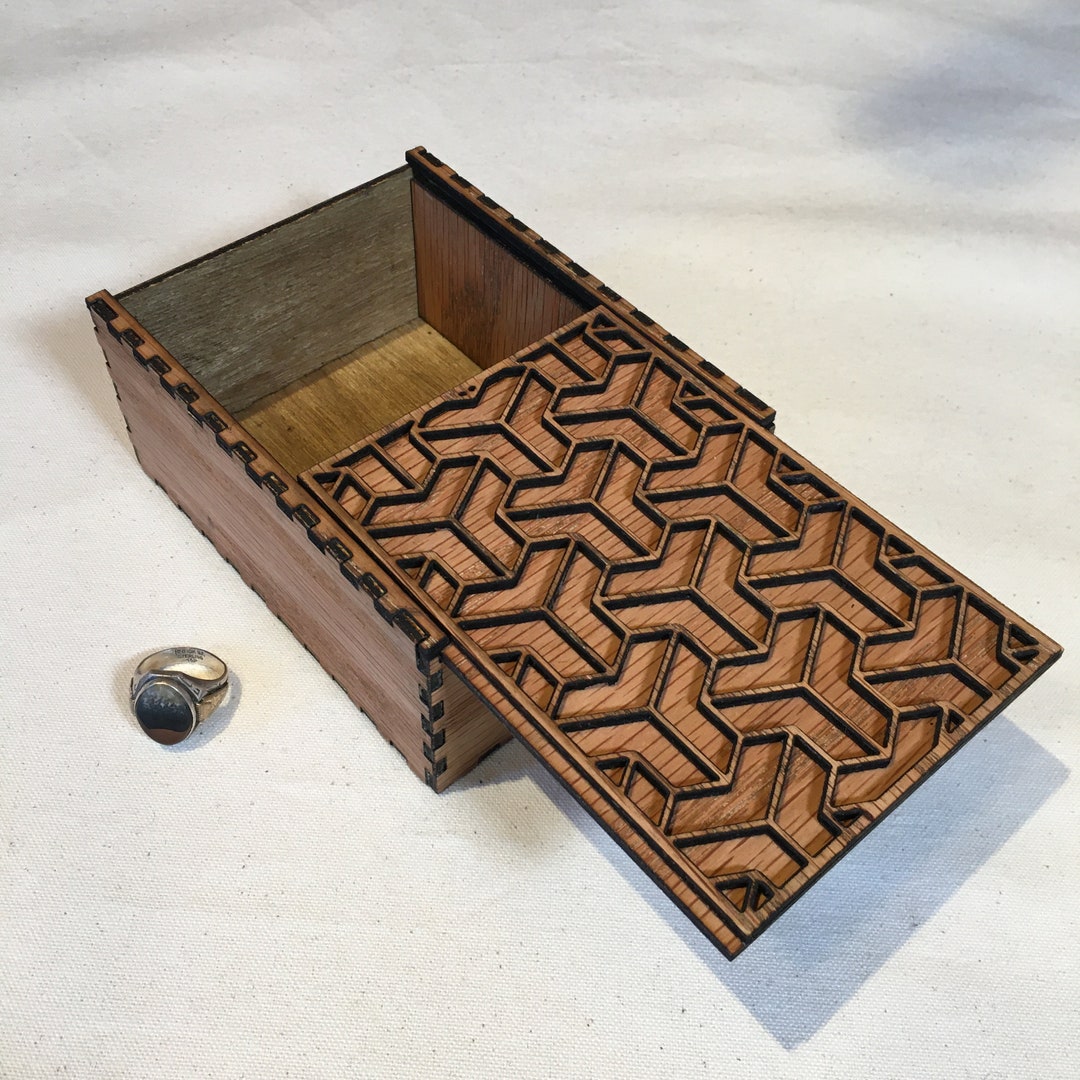 Small Decorative Card Box - Custom Laser Cut Wood - Top Sliding Lid ...