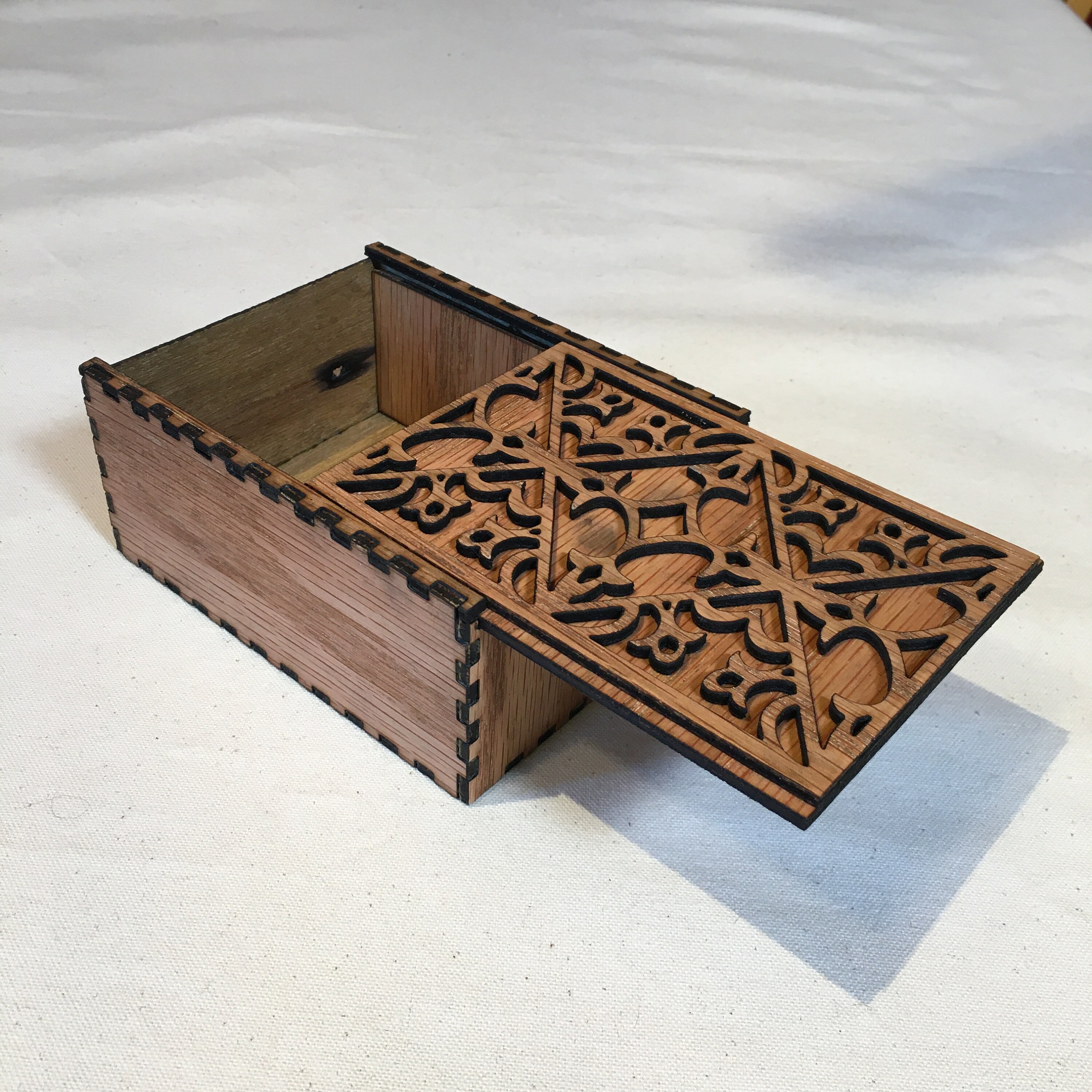 Small Decorative Card Box - Custom Laser Cut Wood - Top Sliding Lid ...