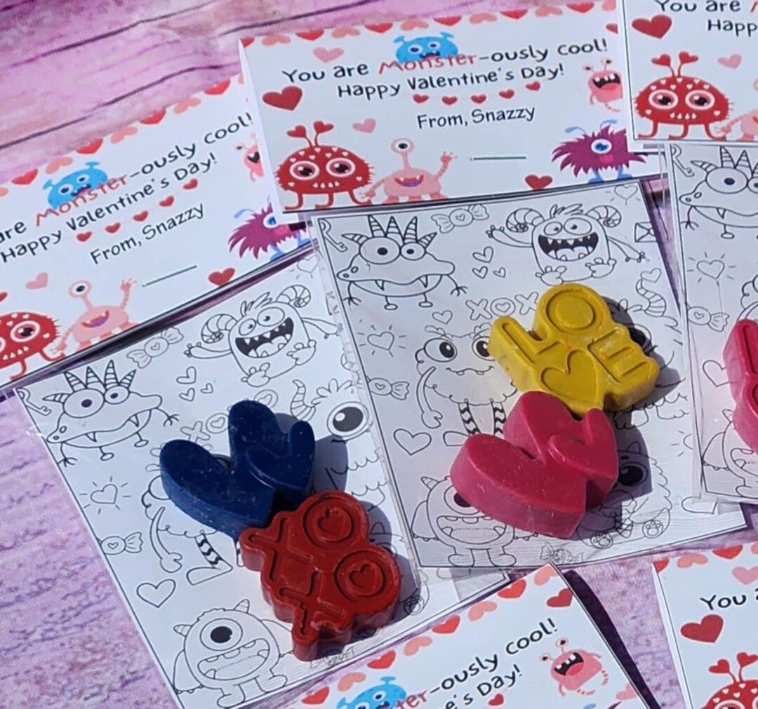Monsters Valentine's Day Crayons With Coloring Kit | Silly Monster ...