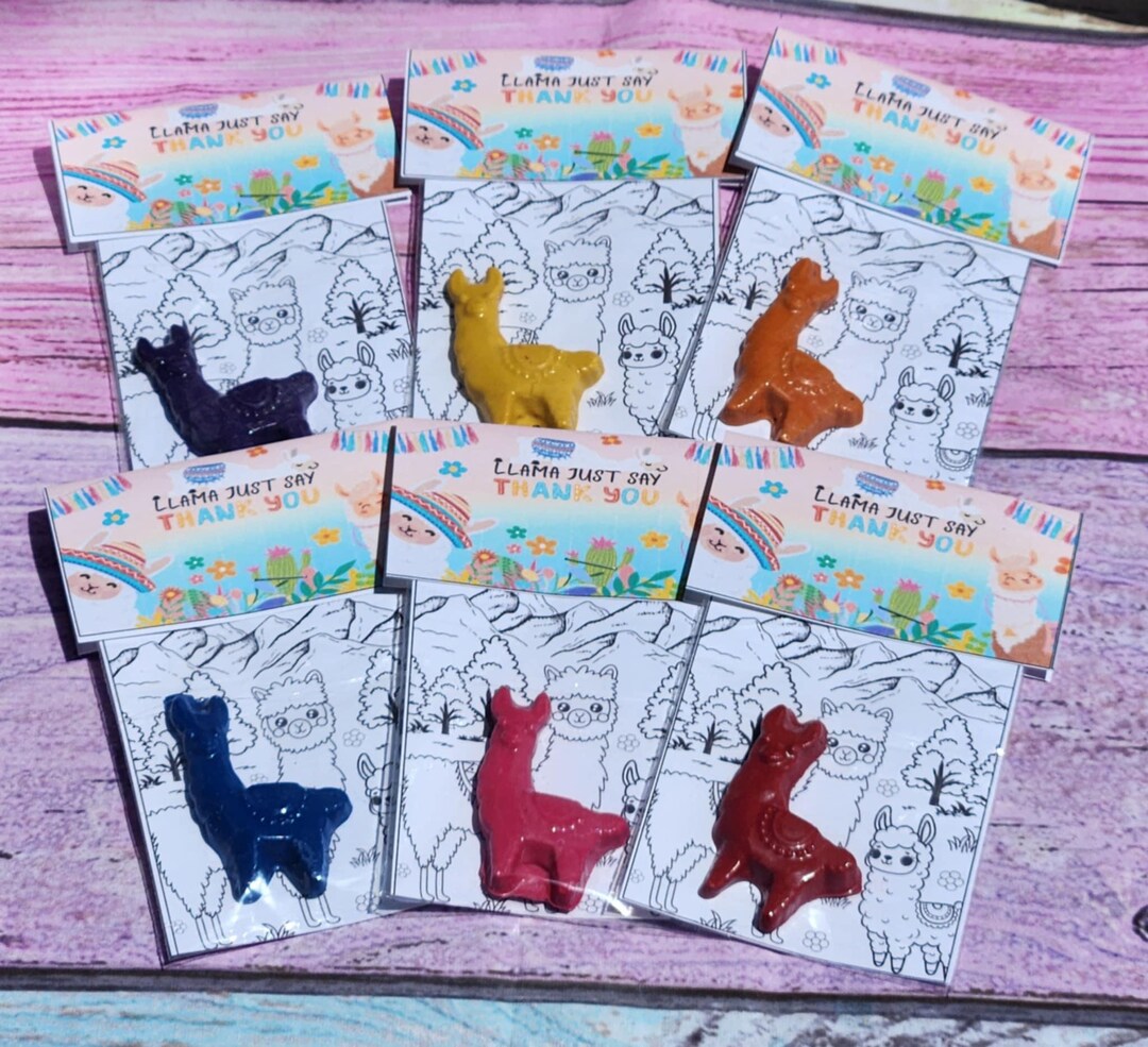 Llama Crayons With Coloring Card | Llama Birthday Party Favor | Mini ...