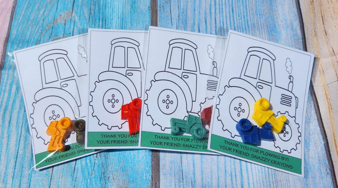 Farm Tractor Themed Coloring Party Favors , Personalized Crayons, Pig ...