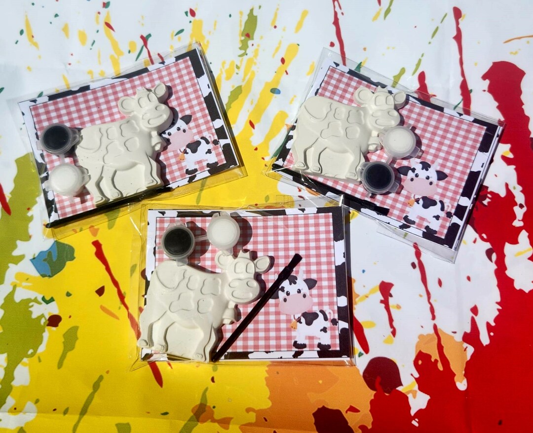 Cow Birthday Paint Your Own Kits , Farm Party Favors, Crayon Names ...